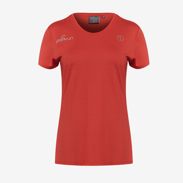 parkrun Milestone Womens Volunteer T-Shirt 50 - Red - parkrun Shop